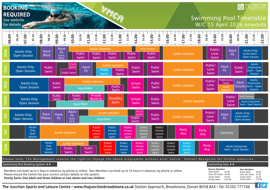 Current Swim Timetable | The Junction Broadstone
