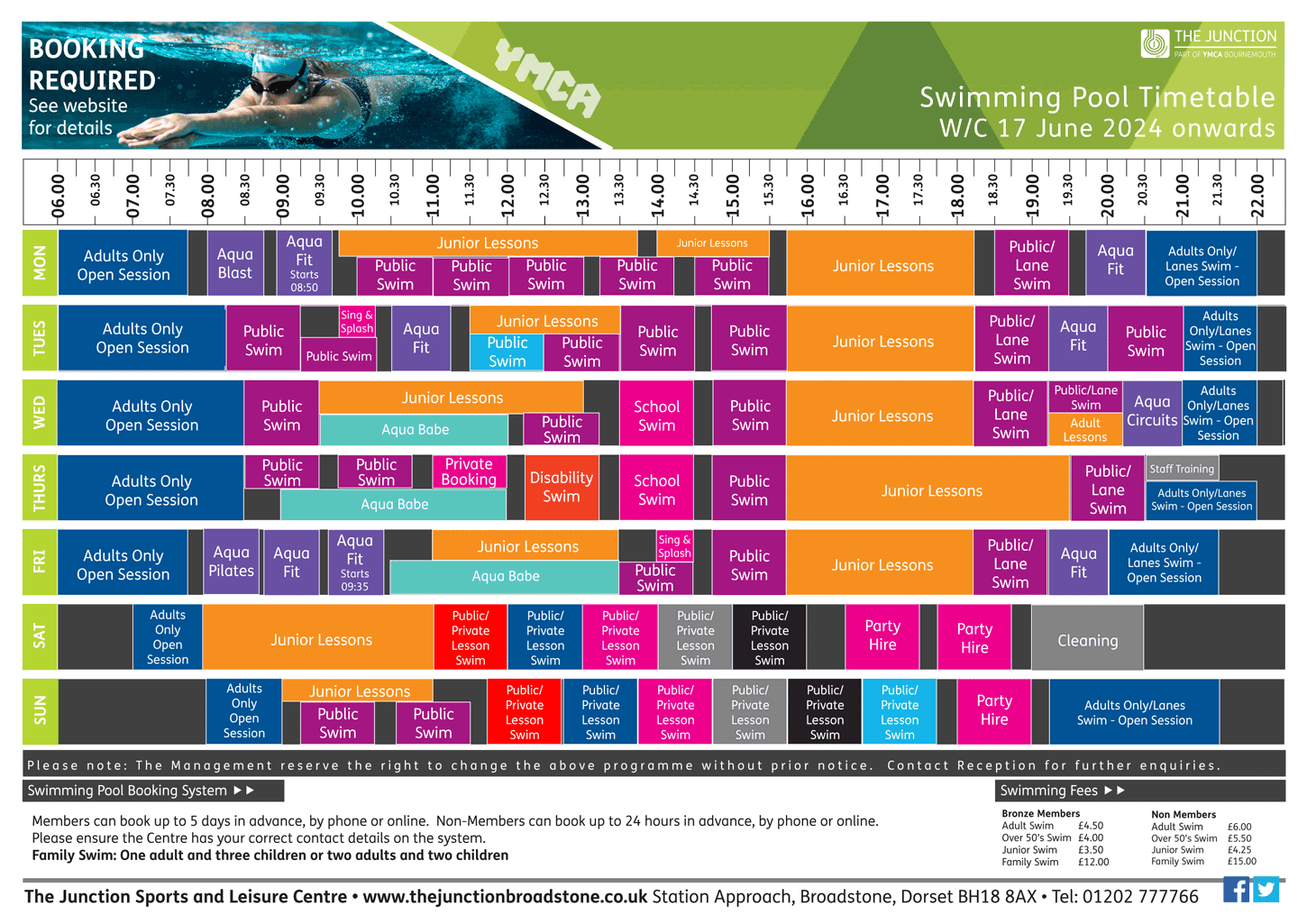 Current Swim Timetable | The Junction Broadstone