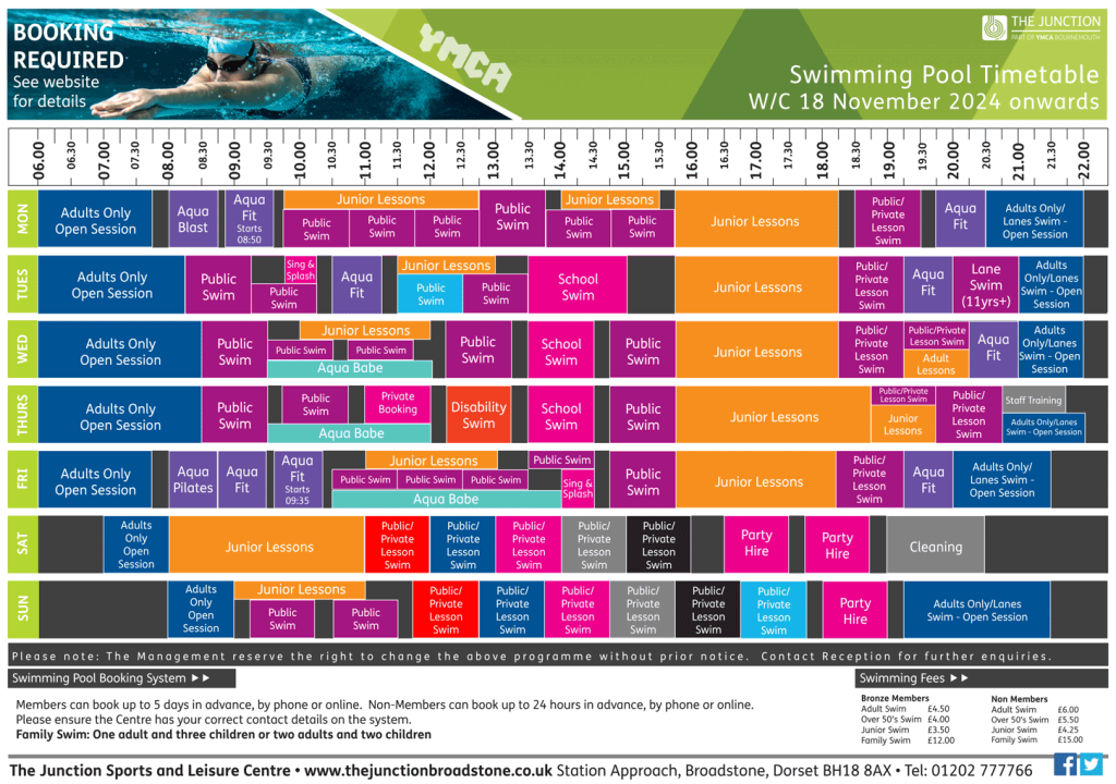 Current Swim Timetable | The Junction Broadstone