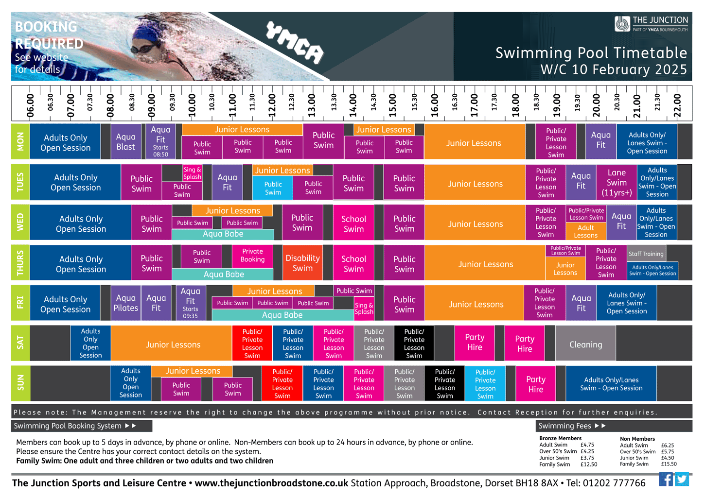 Current Swim Timetable | The Junction Broadstone