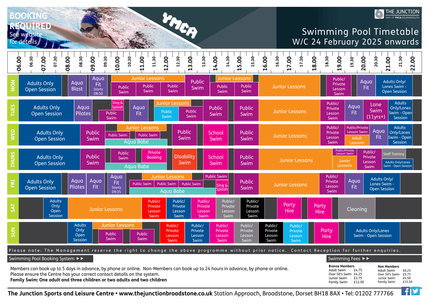 Current Swim Timetable | The Junction Broadstone