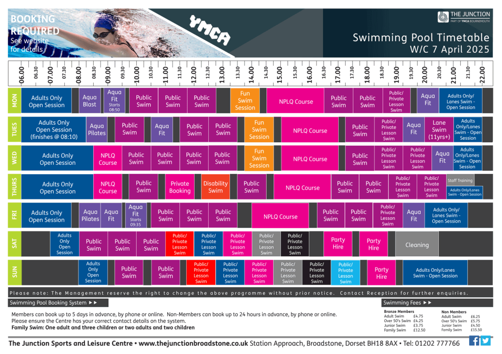 Current Swim Timetable | The Junction Broadstone