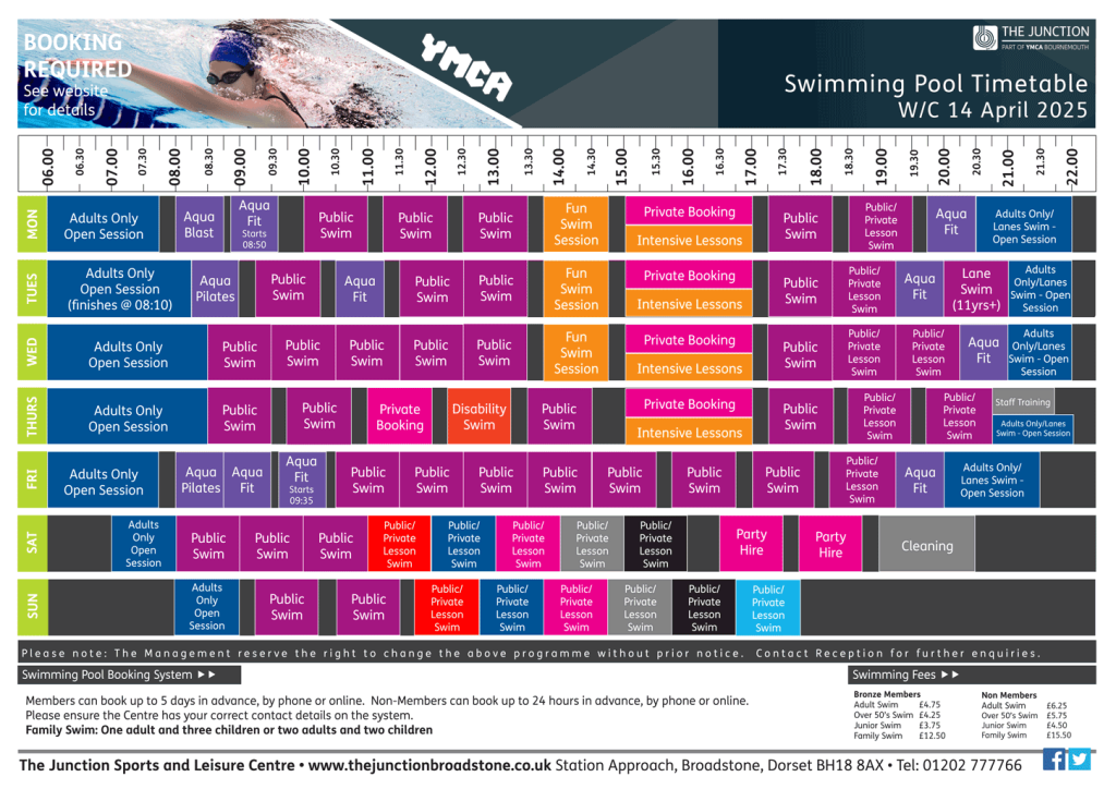 Current Swim Timetable | The Junction Broadstone