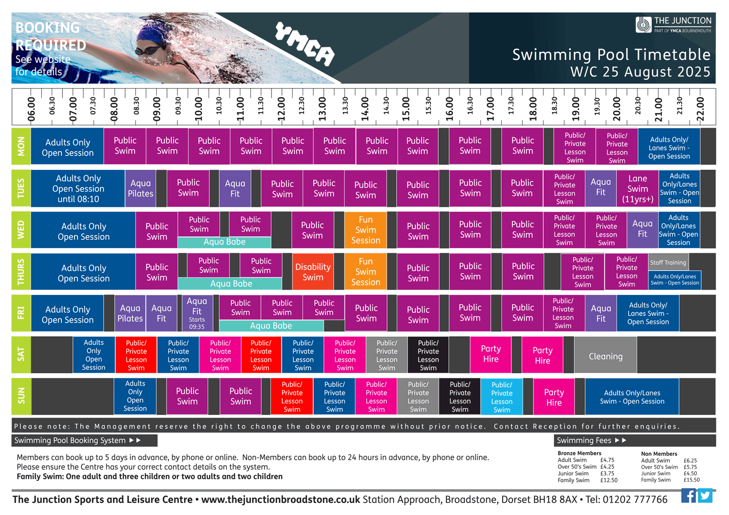 Current Swim Timetable | The Junction Broadstone