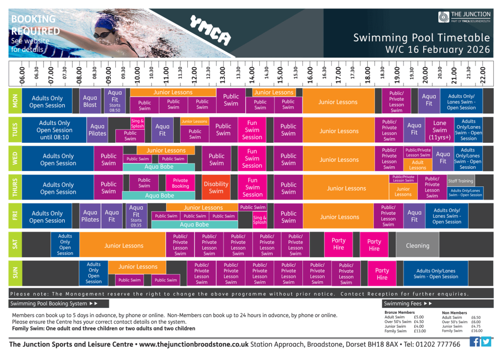 Current Swim Timetable | The Junction Broadstone